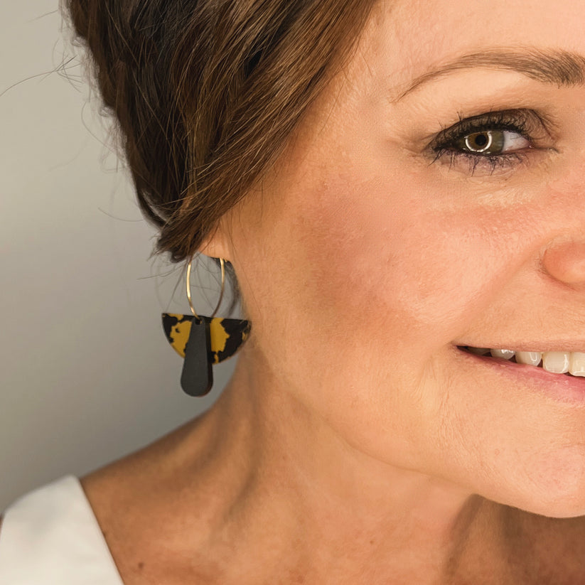 Art Deco Dangle Hoop - Tortoise Shell and Black – Mingled